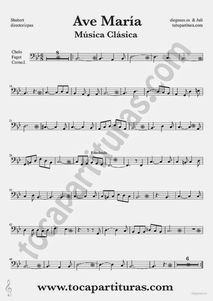 tubepartitura: Ave María de Schubert partitura de Chelo y Fagot en ...