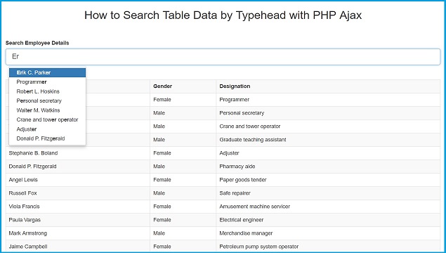 How To Search Table Data By Bootstrap Typeahead With Php Ajax Webslesson