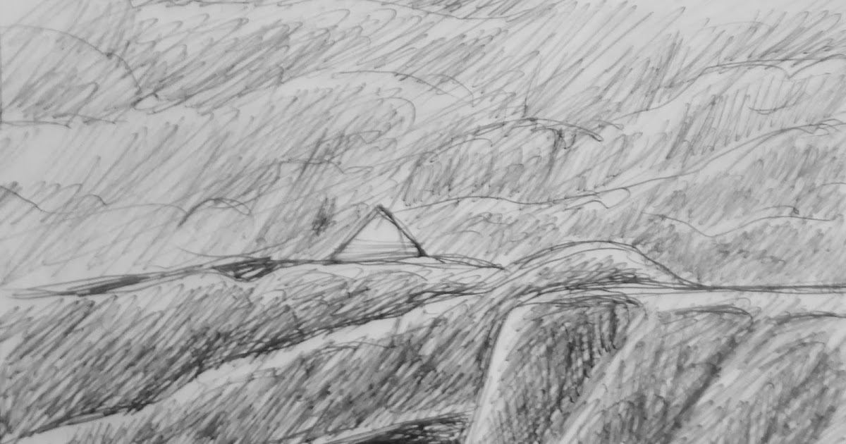 MOVING INTO ART: Biro drawings - landscapes, a shell, faces and figures