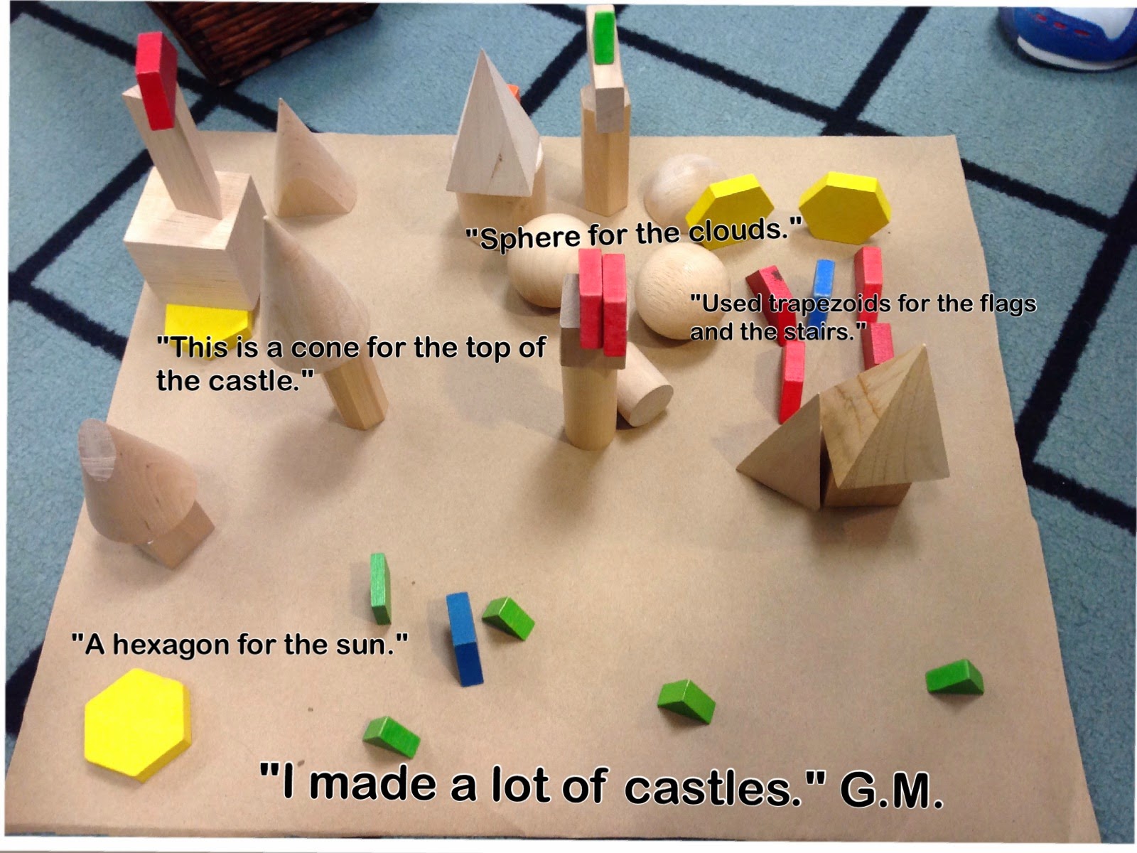 Wonders in Kindergarten: Building structures with 3 dimensional figures!