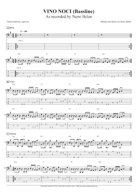 Bass transcriptions: Neno Belan - Vino noci (bas transkripcija)