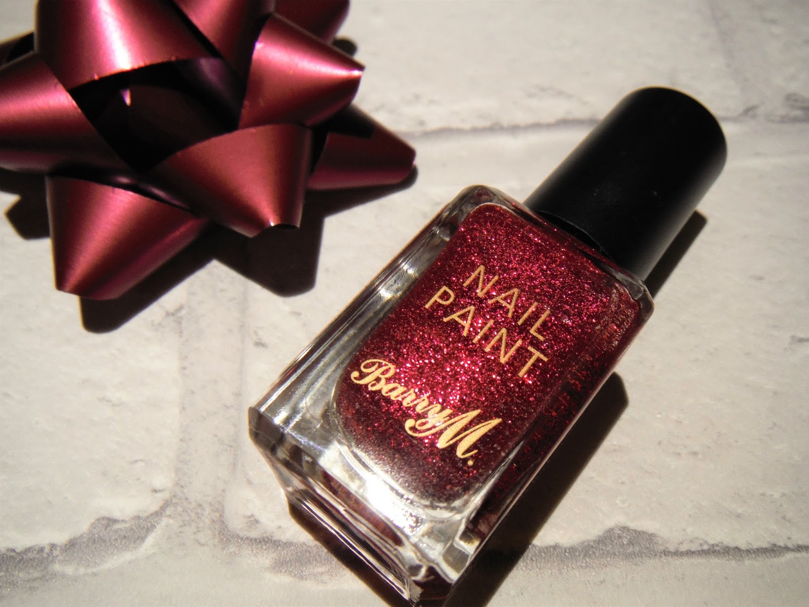 Ruby Red Glitter Nails Swatch.