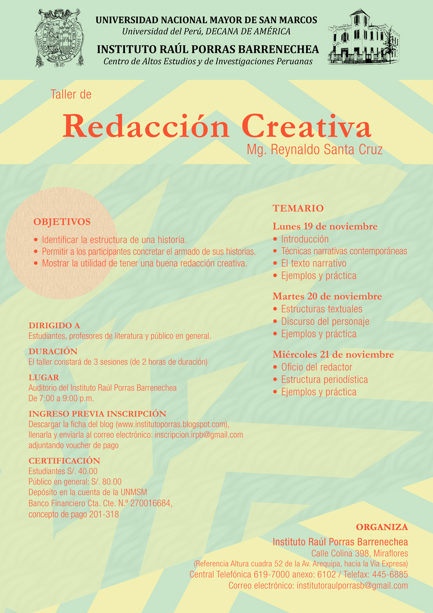 Instituto Raúl Porras Barrenechea: TALLER DE REDACCIÓN CREATIVA