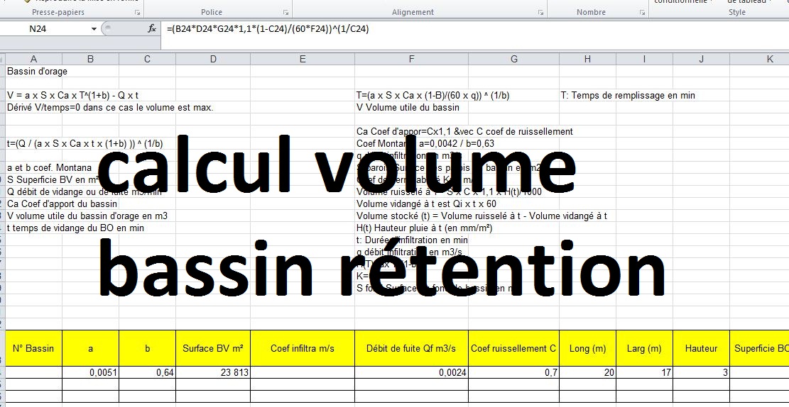 Calcul volume bassin rétention eaux pluviales excel | Cours ...