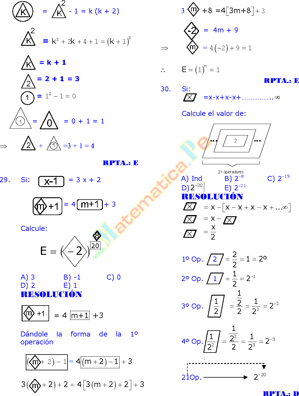 OPERADORES MATEMÁTICOS EJERCICIOS RESUELTOS DE RAZONAMIENTO MATEMÁTICO ...