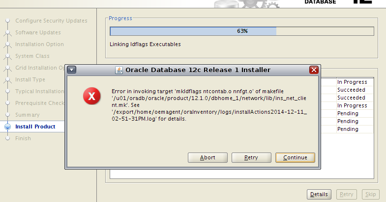 Oracle Database 12c Installation Failed With Error Network Lib Ins Net Client Mk On Oracle