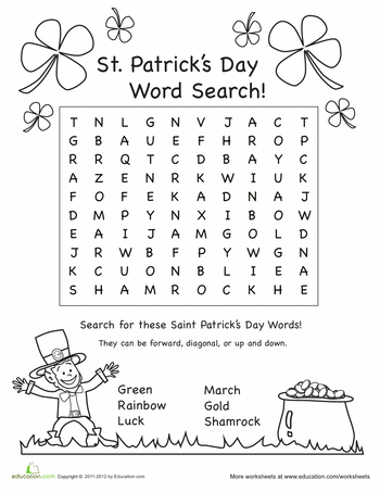 6 Easy St Patrick's Day Word Search Puzzles