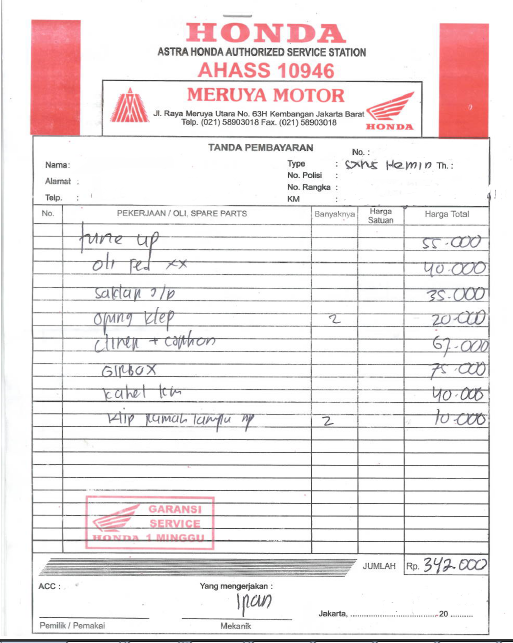 Kwitansi Bengkel Mobil - Perumperindo.co.id