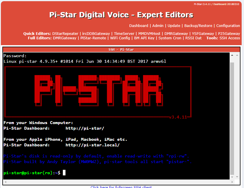 Pi Star Mobile Dashboard