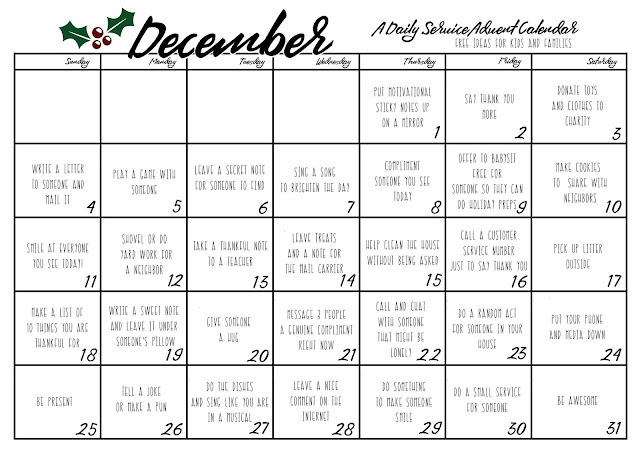 Daily "Random Acts" Service Advent Calendar and Printable!