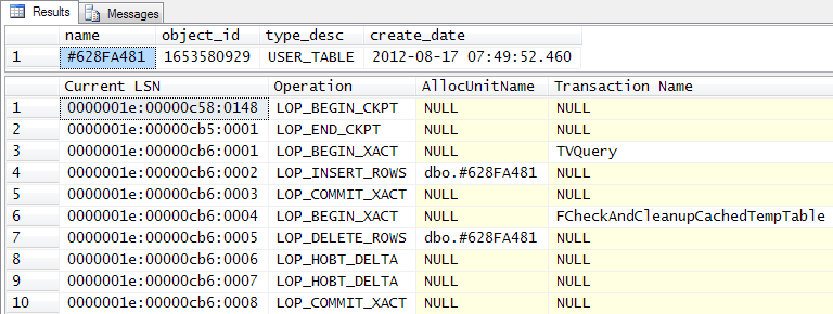 Transaction log for a cached table variable