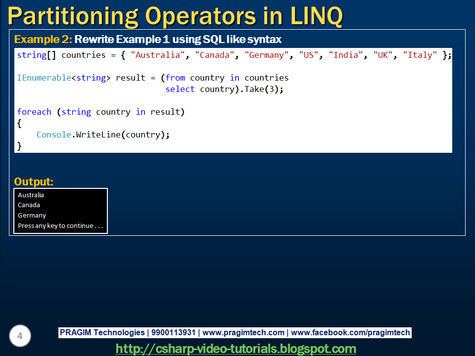 Sql Server Net And C Video Tutorial Part 12 Partitioning Operators In Linq