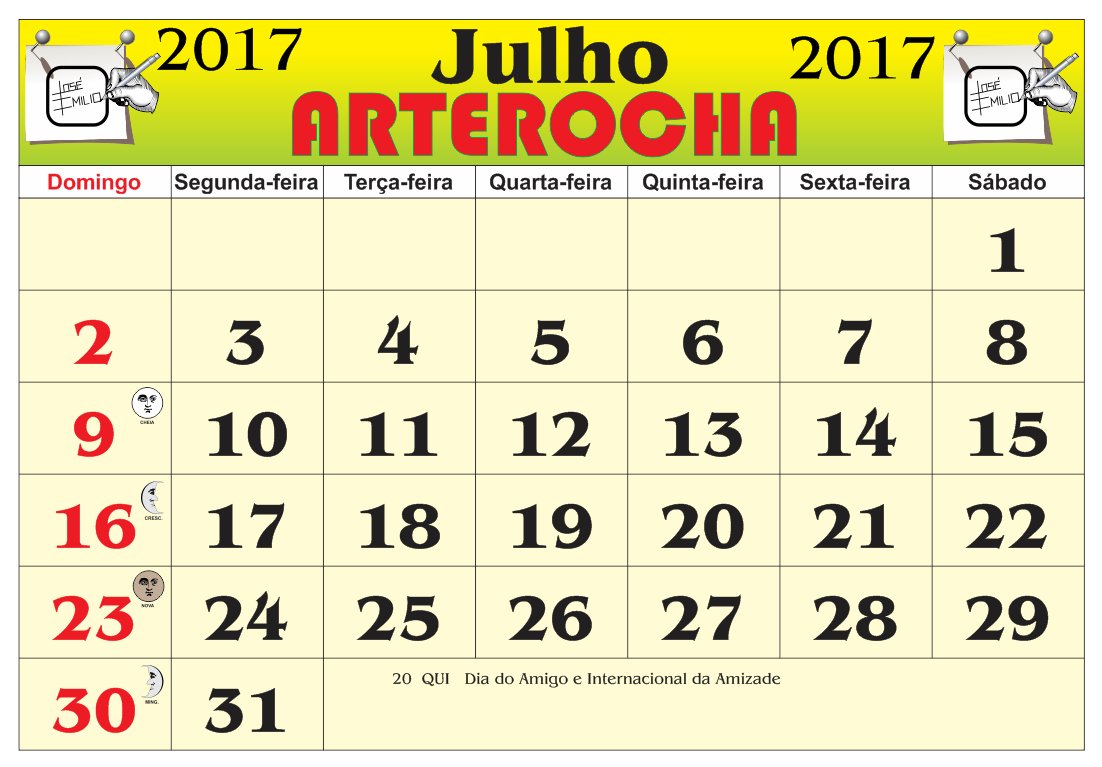 ARTEROCHA: CALENDÁRIO MES DE JULHO 2017