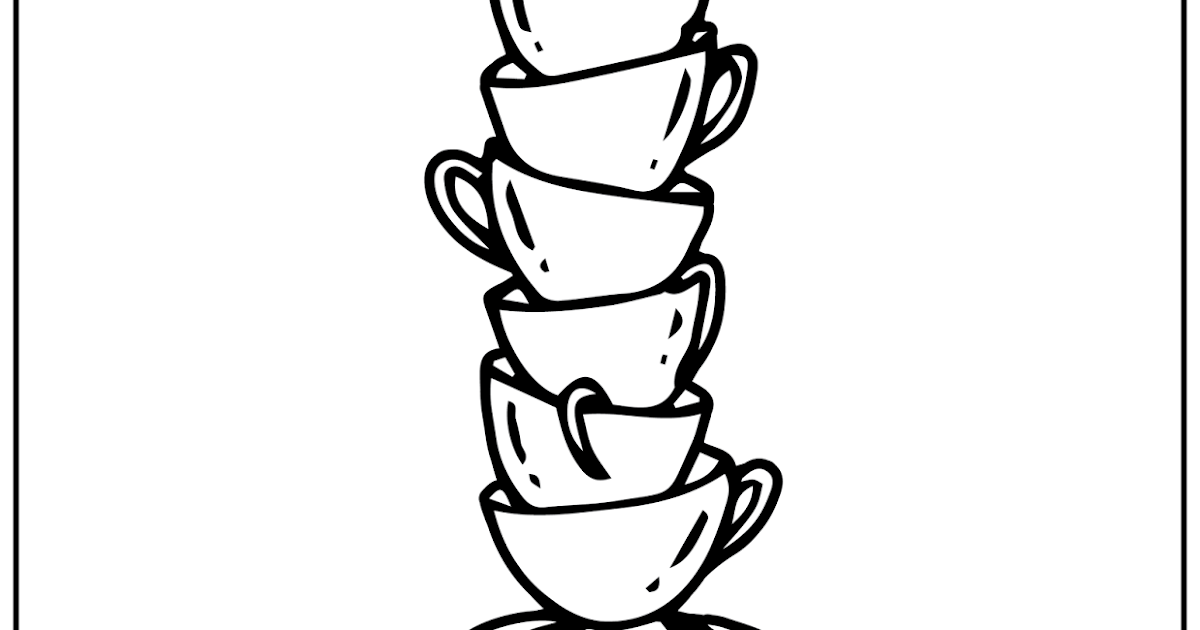 FREE Printable Coloring Page: Stacking Tea Cups