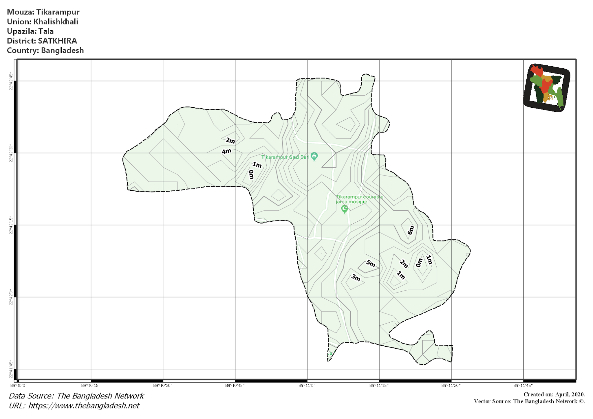 Map of Tikarampur Mouza, Tala, Satkhira