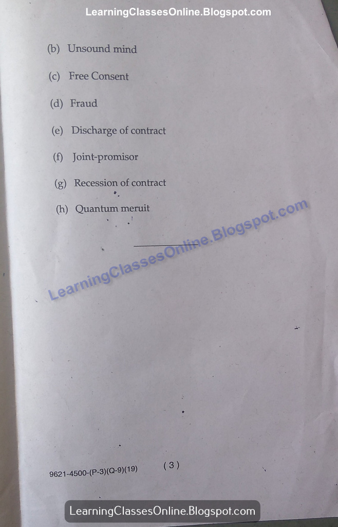 Law of Contract Question Paper