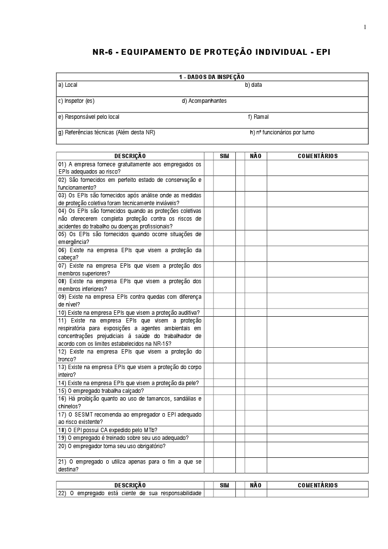 Segurança Brasil: Check list NR 06