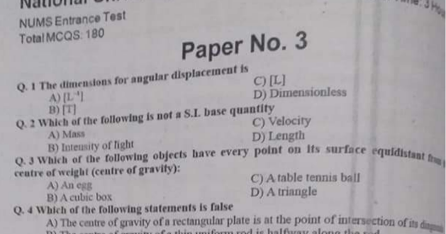 NUMS Past Papers MCQs Solved pdf Download - Ratta.pk