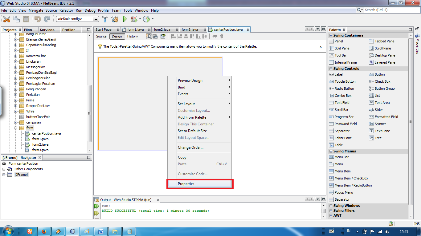 jFrame Form Position Center Java Netbeans | Menengahkan Frame ke Tengah ...