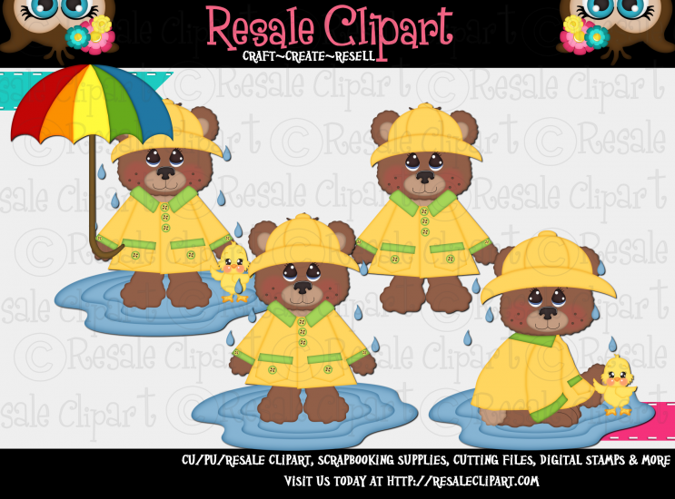 Resale Clipart: New Rainy Day Bears Clipart Graphics