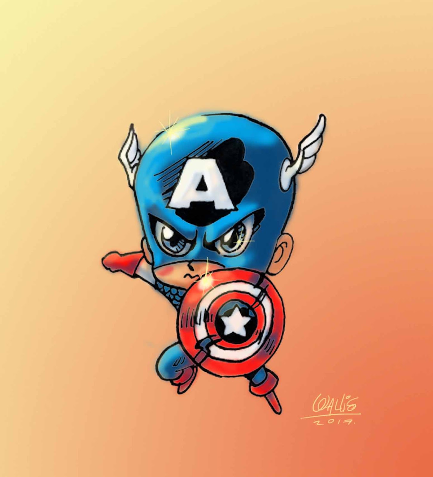 WARNER WALLIS ART: CAPTAIN AMERICA CHIBI