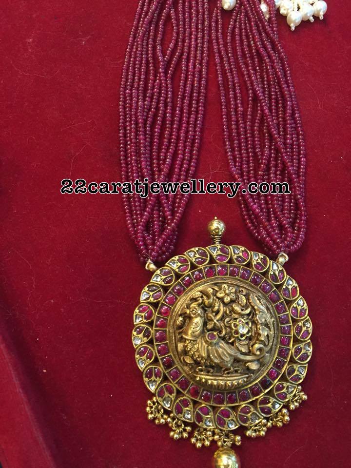 Multi Ruby Beads Set Circle Pendant - Jewellery Designs