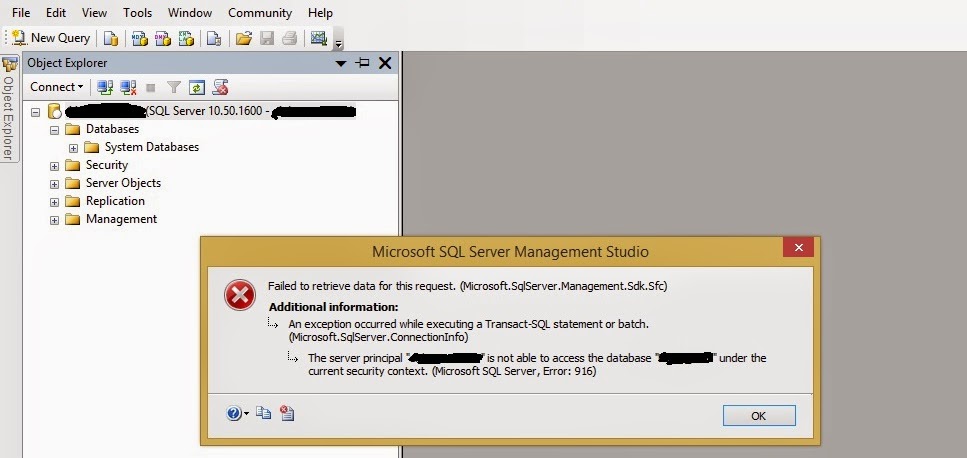 Sql Nosql Public Diary Error 916 Server Principal Login Name Is Not Able To Access The