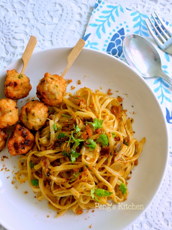 Peng's Kitchen: Hae Bee Hiam Pasta with Fried Chicken Meatballs