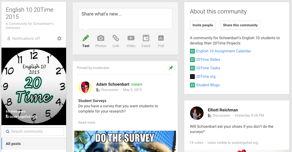 The Schoenblog: 1st Time #20Time: My Intro to 20 Time Projects