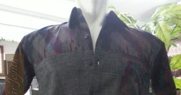 endek sekar jepun: kemeja endek kombinasi denim 100% cotton size M