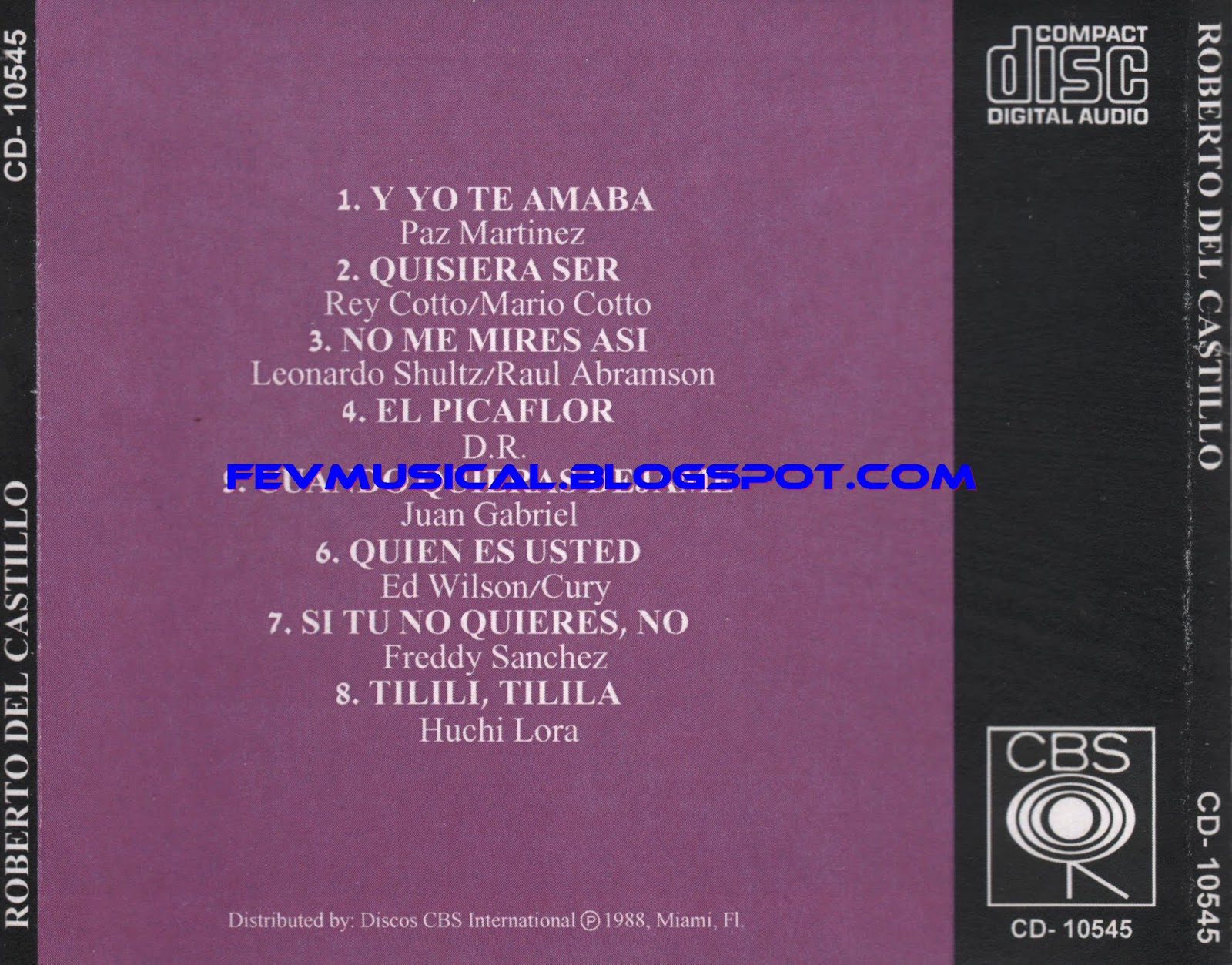 FEV MUSICAL: 1988 - Roberto Del Castillo - Otra Vez (CBS)