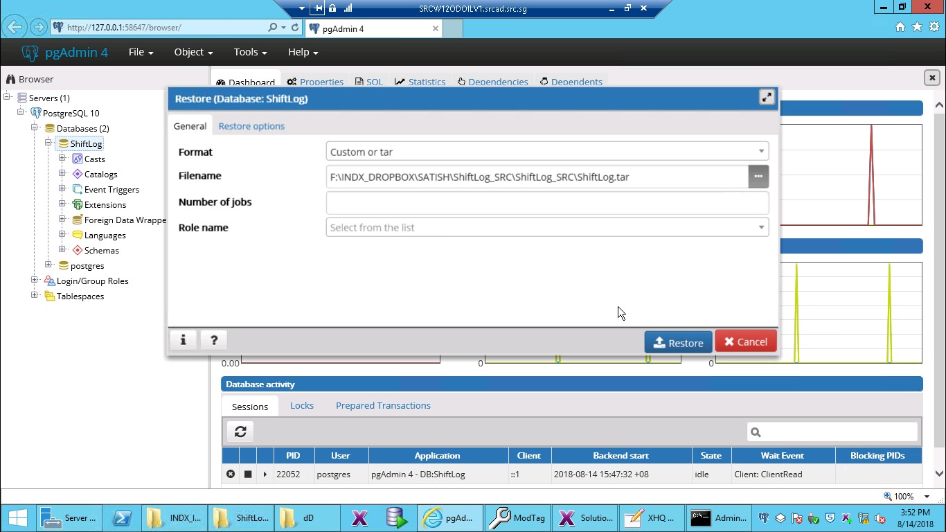 Installing Postgre Sql Creating The Db And Restoring The Db