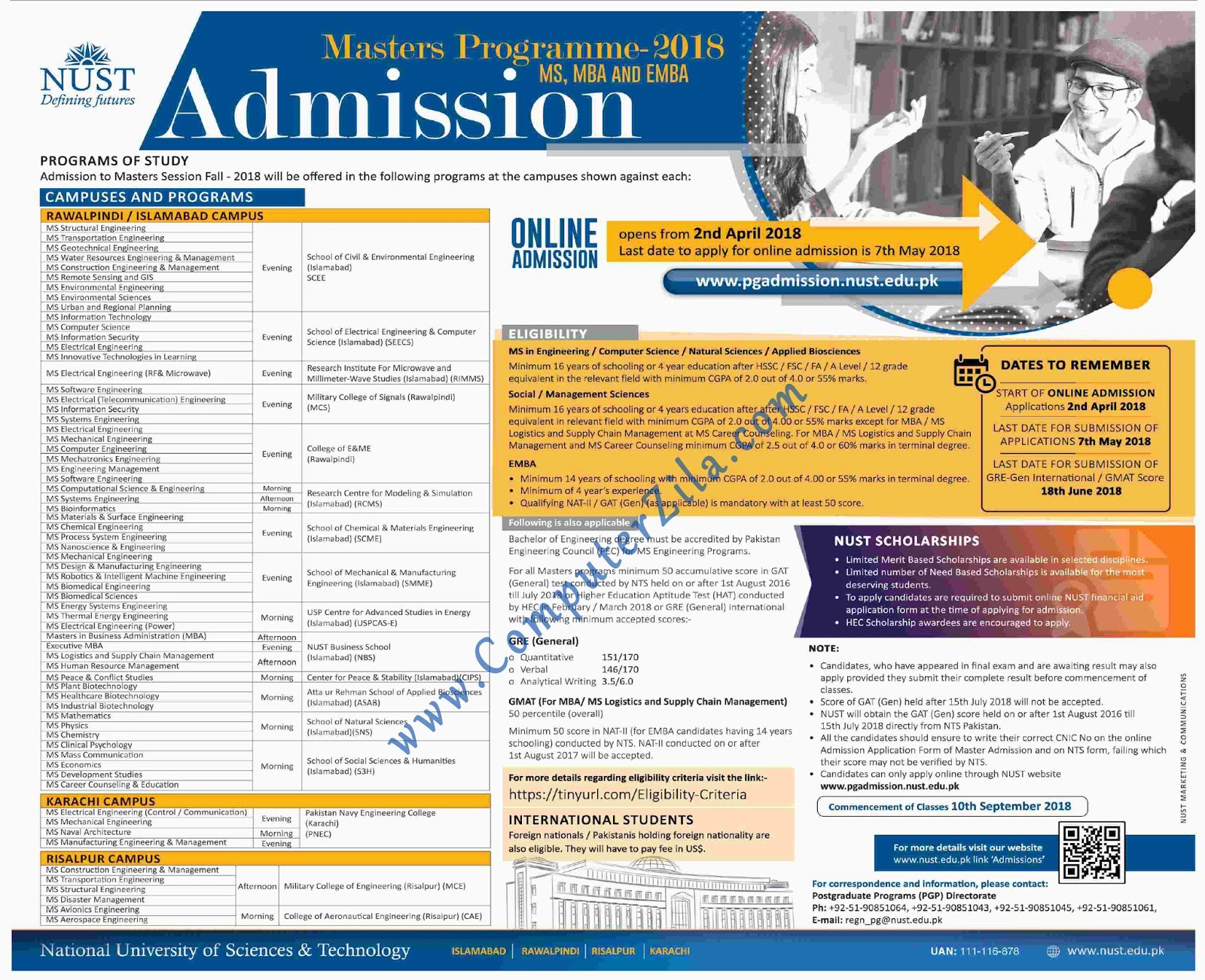 NUST Admissions Fall 2018 - Computer Zila