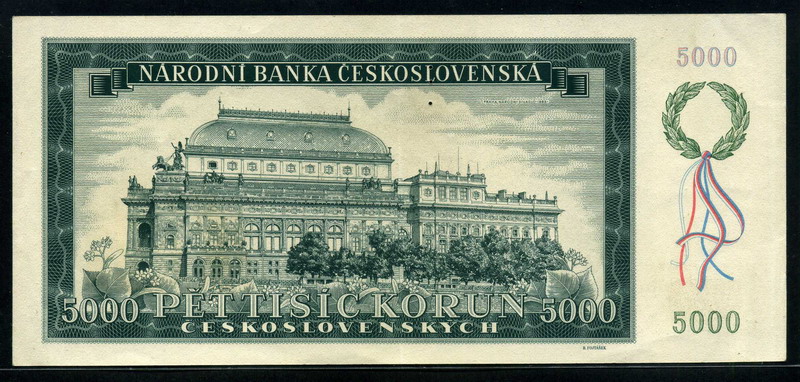 Banknotes of Czechoslovakia 5000 Korun bank note 1945 Bedřich Smetana ...