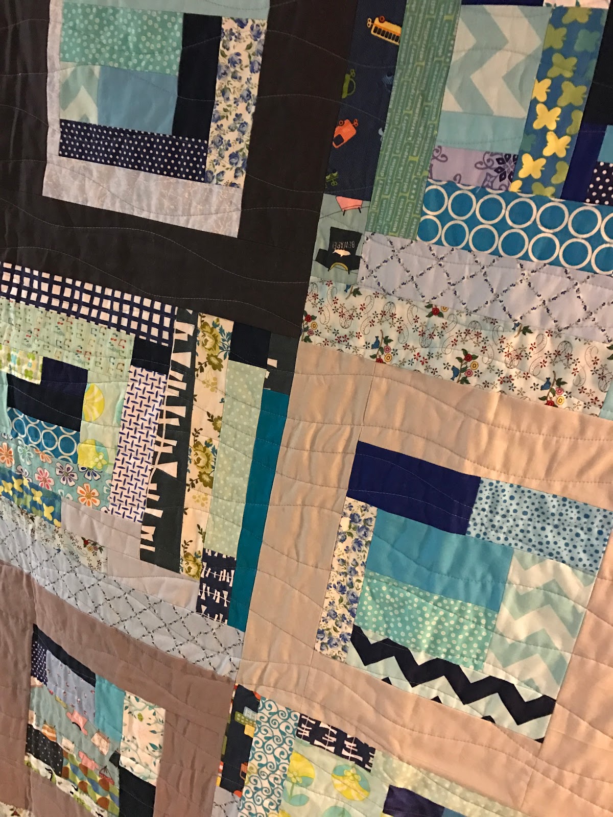 Scrappy Blue Quilt Finish