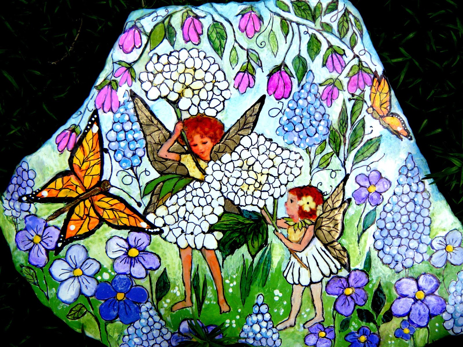 Hand Painted Flower & Fairy Rocks : Hand Painted Garden Flower & Fairy ...