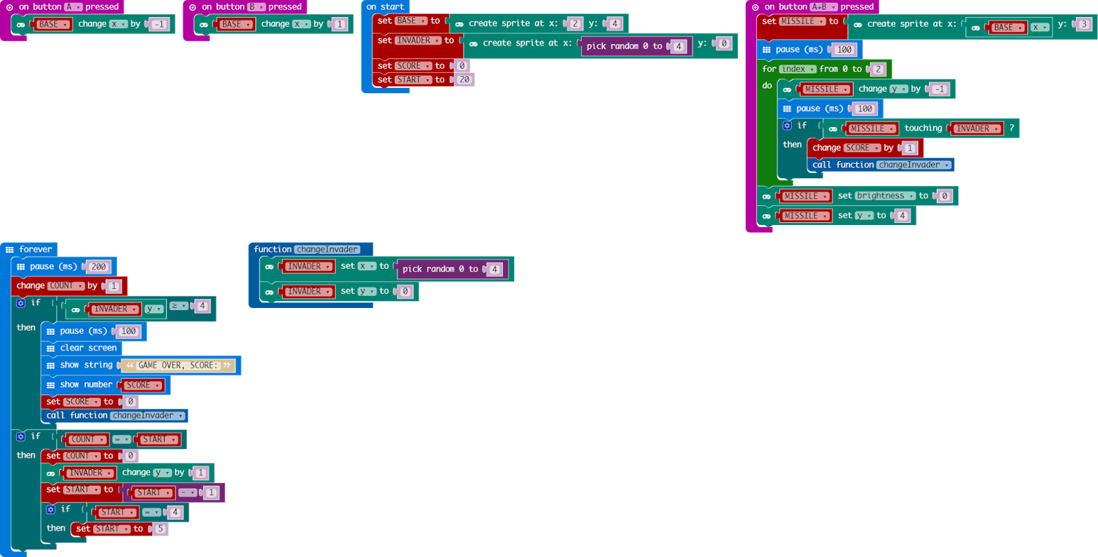 使用 MakeCode's Game Blocks 來玩 micro:bit 射擊遊戲