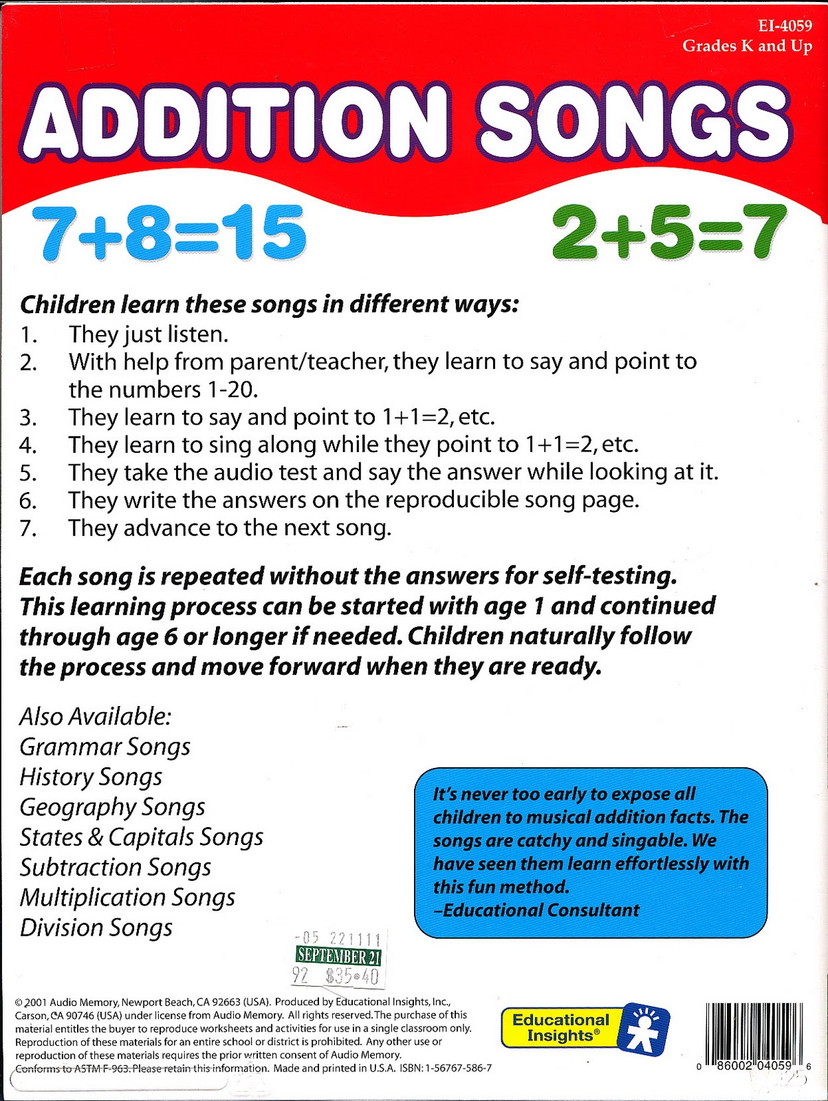 Edu House ADDITION SONGS