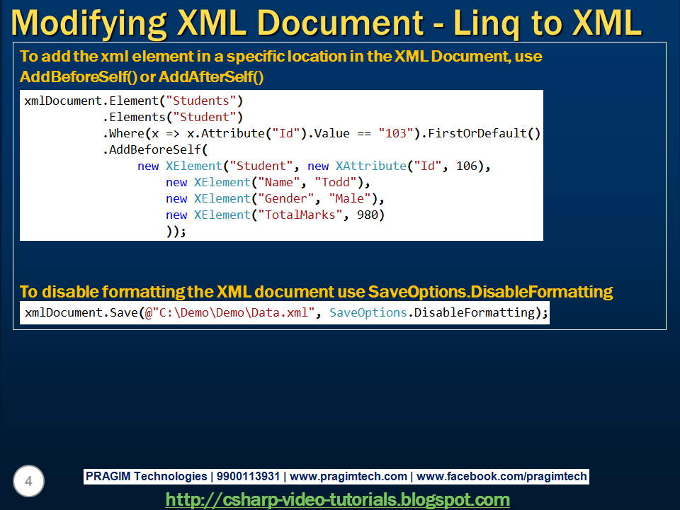 Sql Server Net And C Video Tutorial Part 4 Modifying Xml Document Using Linq To Xml 9766