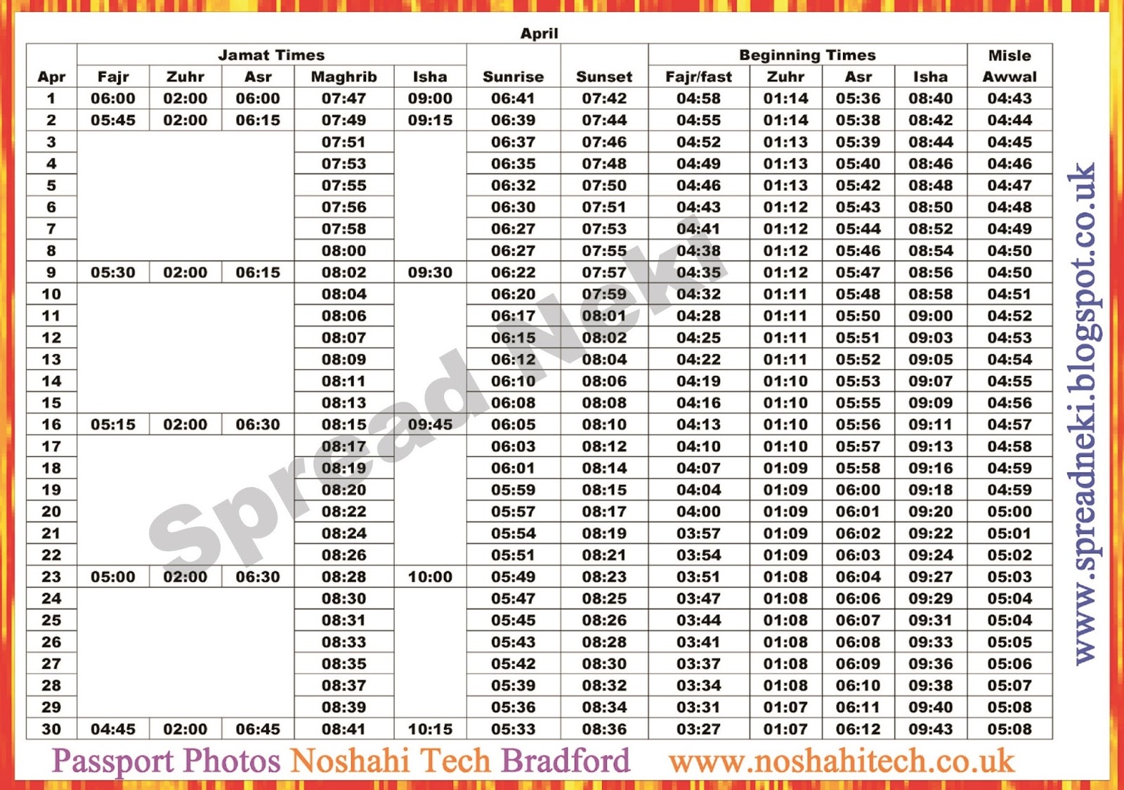 Spread Neki: Namaz Time Table