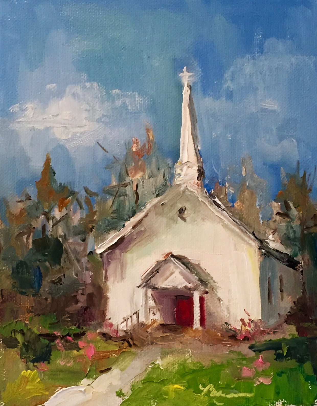 Painting by the Lake: Little White Church - Gift