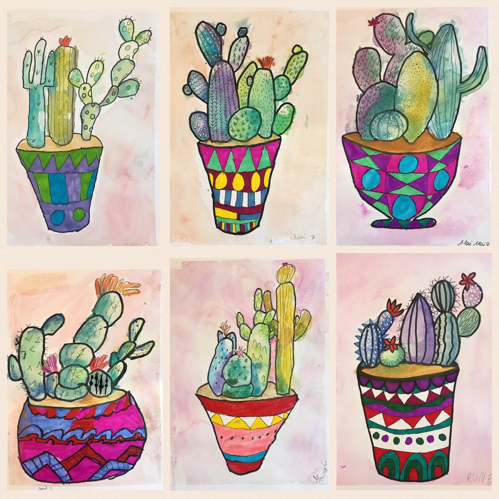 Art Room Britt: Mixed-Media Potted Cactuses