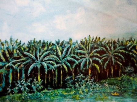 Ushas Fine Art Creations: Painting of - Plantain Plantation - trees