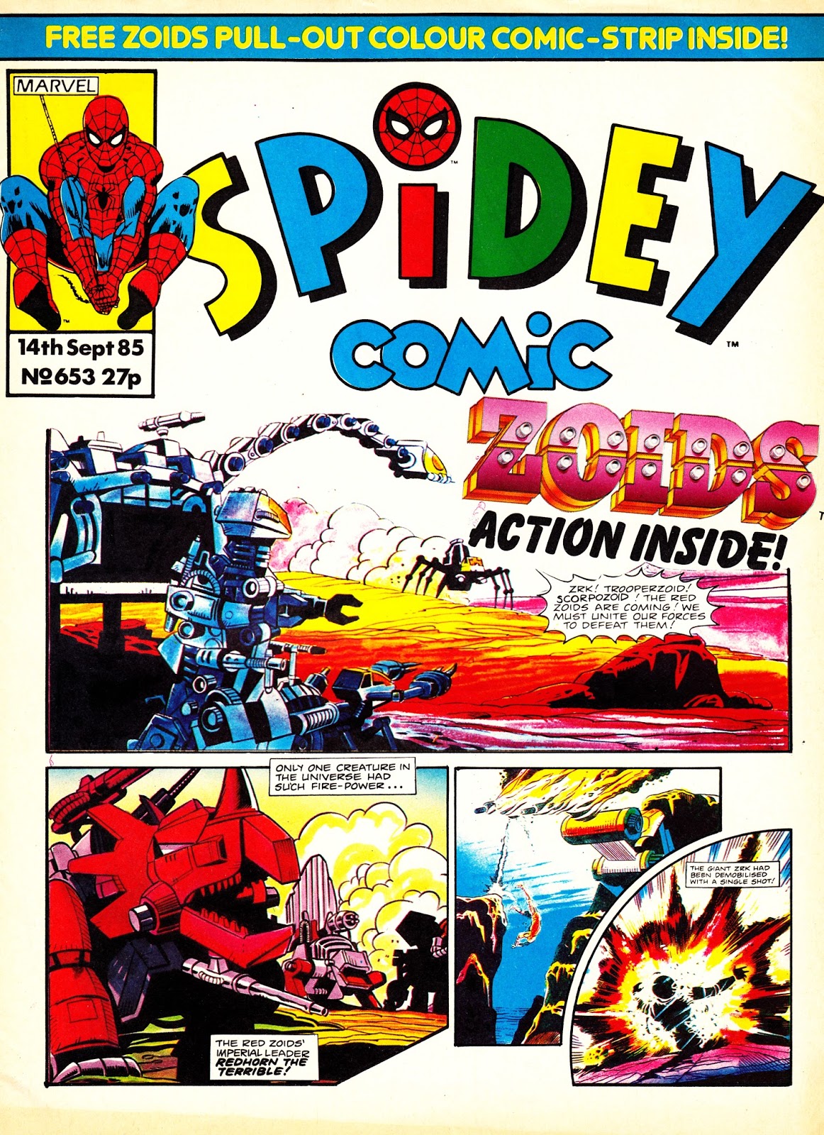 STARLOGGED - GEEK MEDIA AGAIN: 1985: SPIDEY COMIC ZOIDS COVER (Marvel UK)