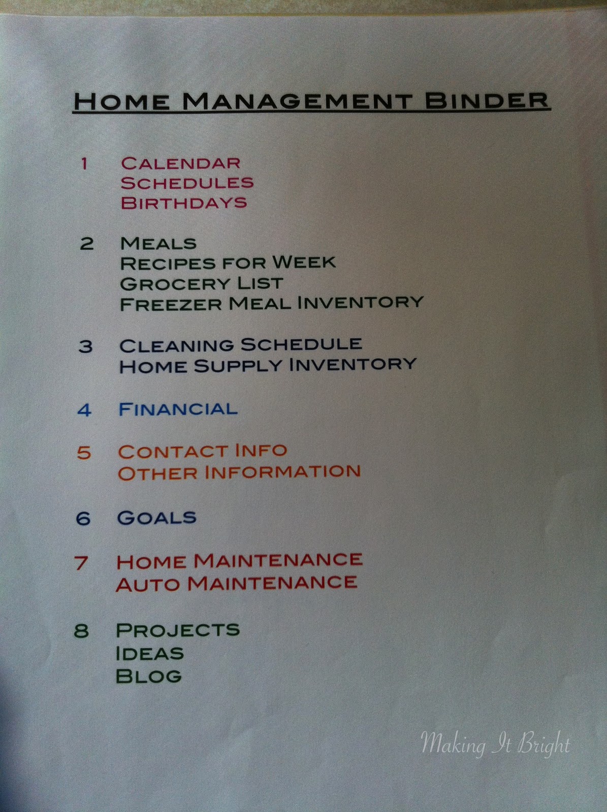 Making It Bright: Organization: Home Management Binder (UPDATE)