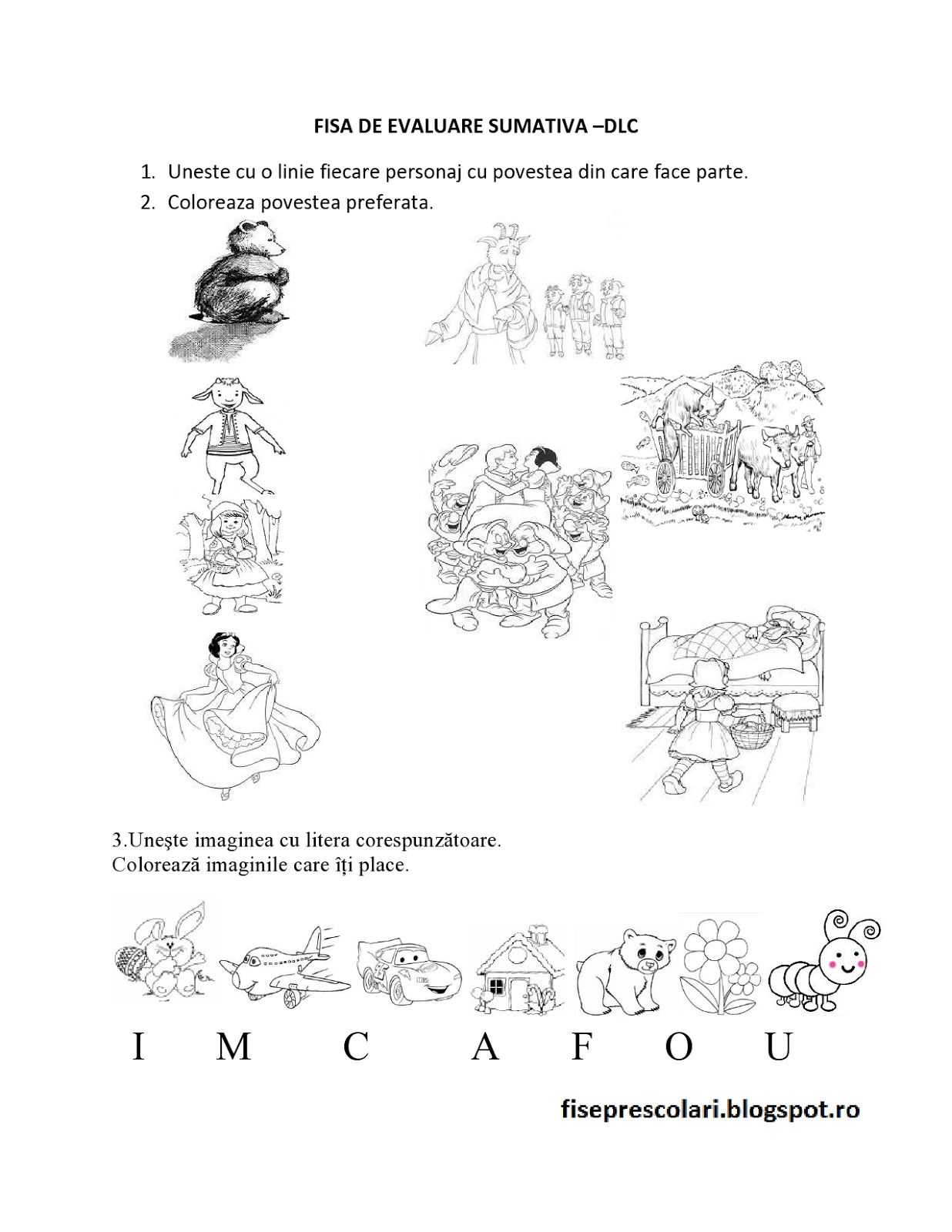 Evaluare sumativa 1 DLC, DS, DOS, DEC Nivel I si II :: Fise de lucru - gradinita si scoala