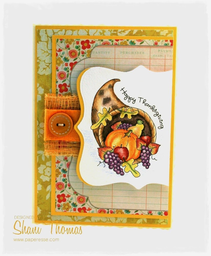 Cornucopia Thanksgiving card made with a free digital stamp | Paperesse