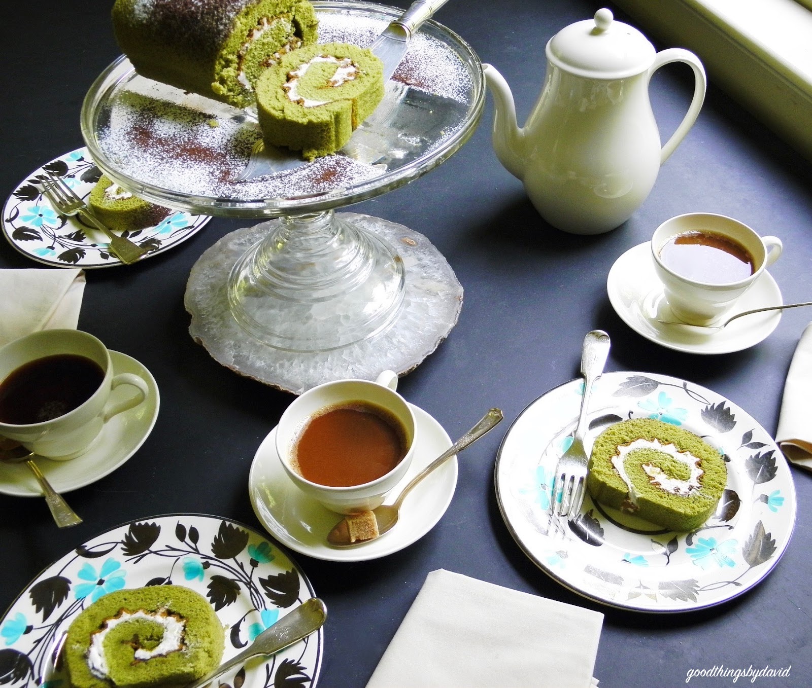 Matcha Green Tea Cake Roll and Coffee