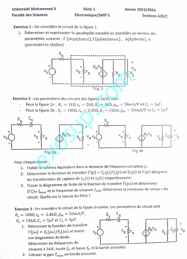 TD corrigés électronique analogique smp s5 FS Rabat - ExoSup