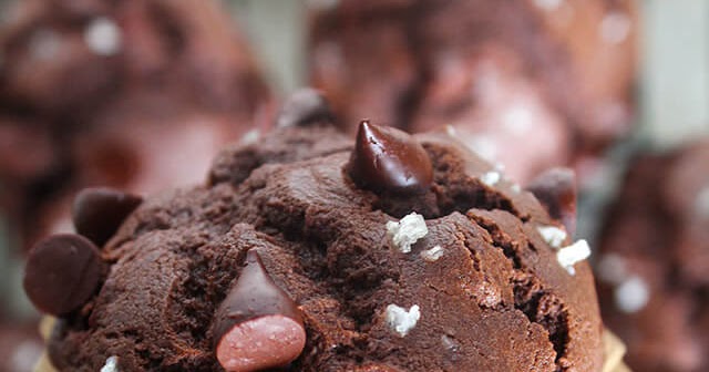 Double Dark Chocolate Chip Muffins with Sea Salt | The Rising Spoon